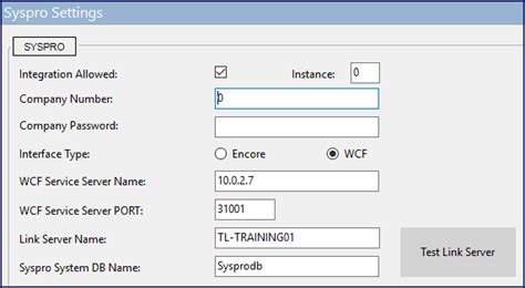 Syspro Settings Syspro