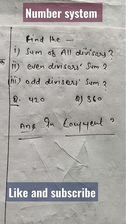 Number System Find All Divisors Even Divisors Odd Divisors Sum 🤔🤔🤔 Youtube