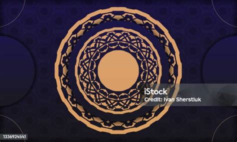 빈티지 패턴엽서 인쇄 디자인용 템플릿 고급 장식품과 텍스트 및 로고를 위한 장소가 있는 파란색 벡터 배너 0명에 대한 스톡 벡터 아트 및 기타 이미지 Istock