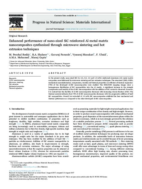 Enhanced Performance Of Nano Sized Sic Reinforced Al Metal Matrix Nanocomposites Synthesized