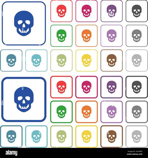 Human Skull Color Flat Icons In Rounded Square Frames Thin And Thick