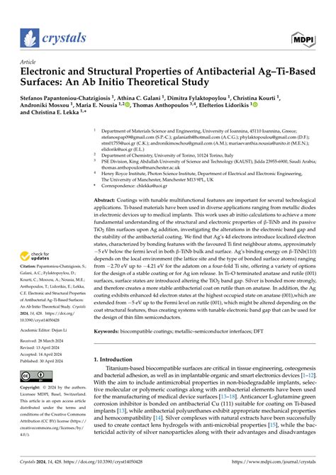 Pdf Electronic And Structural Properties Of Antibacterial Ag Ti Based Surfaces An Ab Initio