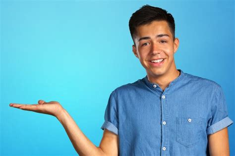 Premium Photo Man Pointing Showing Copy Space