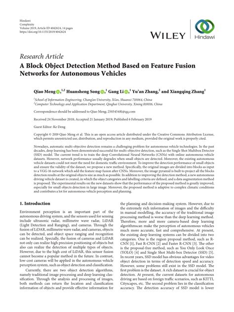Pdf A Block Object Detection Method Based On Feature Fusion Networks For Autonomous Vehicles