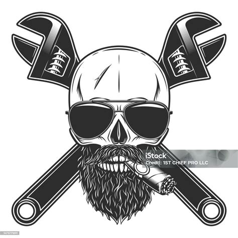 가스 및 빌더 배관 파이프 또는 차체 공장 정비사 스패너 수리 도구 빈티지 벡터 일러스트레이션을 위한 건설 렌치가 있는