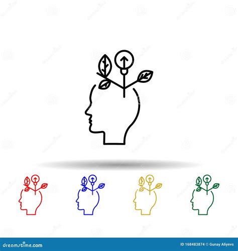 Brain Growth Flower Multi Color Style Icon Simple Thin Line Outline