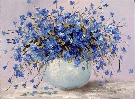 Картины незабудки в вазе в интернет магазине Ярмарка Мастеров по цене 7000 ₽ Nnzucru