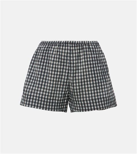 Checked Seersucker Shorts In Black Ganni Mytheresa