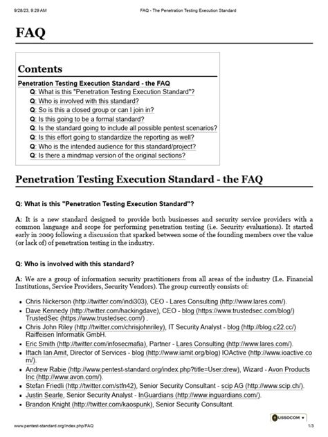 Faq The Penetration Testing Execution Standard Pdf Penetration