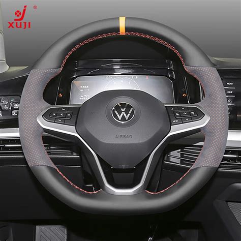 徐记 真皮手缝方向盘套适用大众迈腾id4x途观l朗逸id3速腾帕萨特探岳 两侧橙黑afc翻毛 橙线回正标 所有车型可定制【图片 价格 品牌