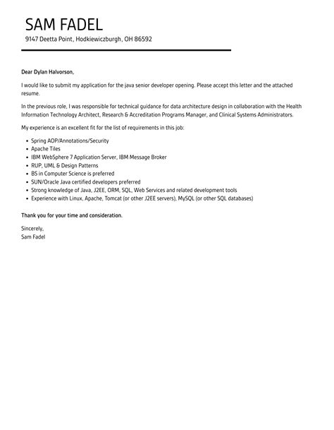 Java Senior Developer Cover Letter Velvet Jobs