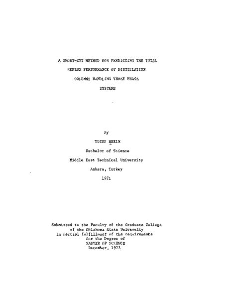 Pdf Short Cut Method For Predicting The Total Reflux Performance Of Distillation Columns