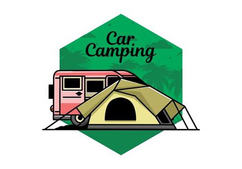 Van Carro E Design De Ilustração De Barraca De Acampamento Vetor Premium