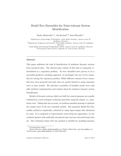 Pdf Model Tree Ensembles For Noise Tolerant System Identification