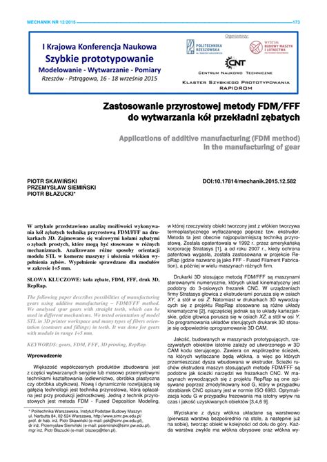 Pdf Applications Of Additive Manufacturing Fdm Method In The