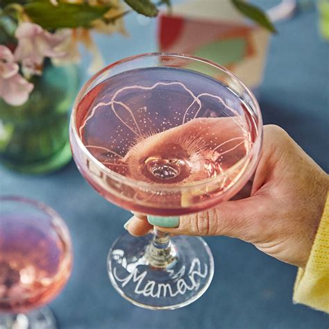 Personalised Coupe Glasses With Engraved Flower Motif By The Corbeau Press