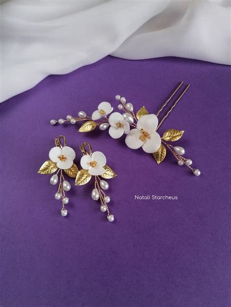 Gold Bridal Accessoryfloral Wedding Jewelrygold Hair Pin And Gold