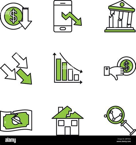 Money Items And Economic Recession Icon Set Over White Background Half