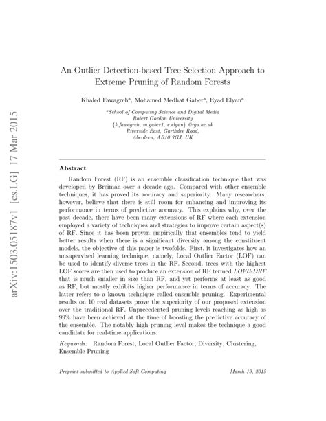 Pdf An Outlier Detection Based Tree Selection Approach To Extreme Pruning Of Random Forests