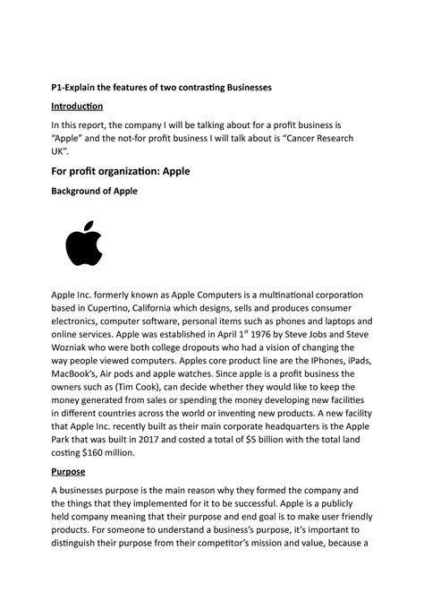 Unit 1 Assignment 1 P1 Explain The Features Of Two Contrasting Businesses Introduction In