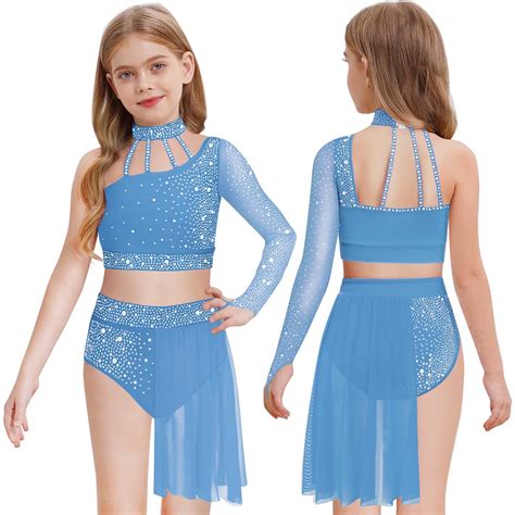 Aislor Girls Lyrical Costume Two Pieces Dance Outfit Ballet Gymnastics Leotard Sequin Dancewear