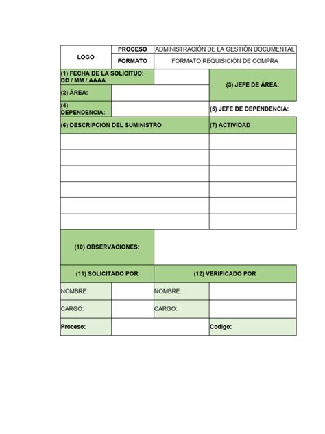 Formato De Requisicion De Compra Pdf Informática