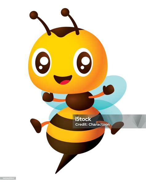 만화 귀여운 꿀벌 캐릭터는 미소로 팔과 다리를 넓게 벌립니다 긴 안테나와 날카로운 침 그림이 있는 귀여운 꿀벌 곤충에 대한 스톡 벡터 아트 및 기타 이미지 Istock