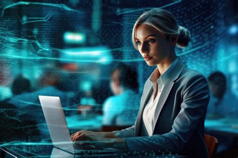 Premium Photo Successful Smiling Mature Businesswoman Using Laptop And Computer Generative Ai