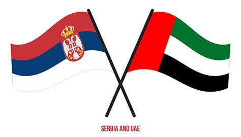 세르비아와 Uae 국기교차 와 흔들리는 플랫 스타일 공식 비율 올바른 색상입니다 Friends Of The Earth에 대한 스톡 벡터 아트 및 기타 이미지