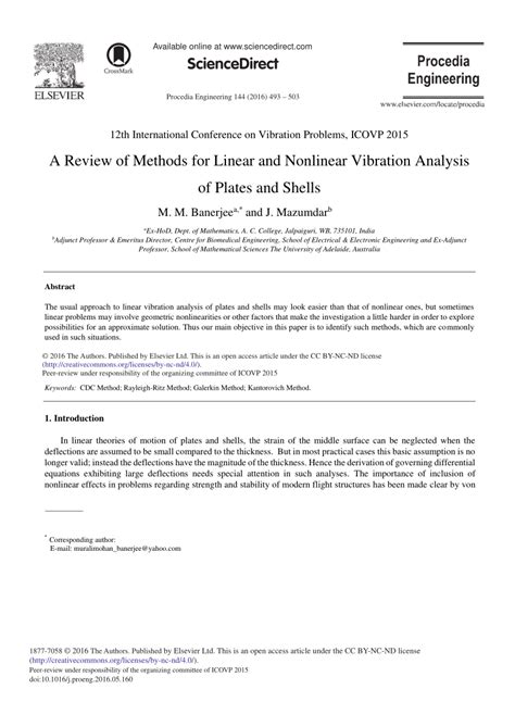 Pdf A Review Of Methods For Linear And Nonlinear Vibration Analysis Of Plates And Shells