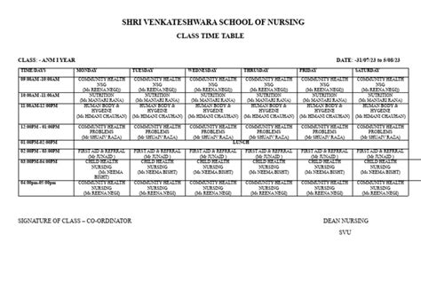 Class Time Table 1 Pdf