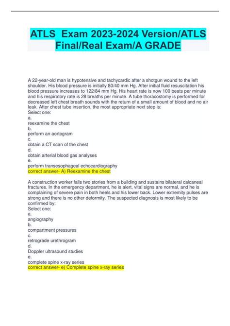Bundle Atls Test Actual Exam Phtls Pre And Post Test Atls Real Exam Latest Updated Exam