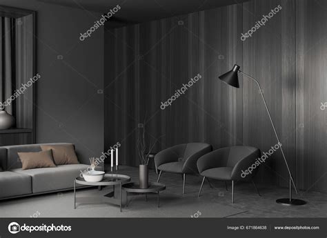 크로커리 콘크리트 테이블 어두운 인테리어에 미니멀리즘 디자인의 렌더링 — 스톡 사진 © Denisismagilov 671864638