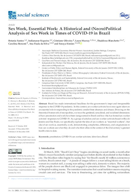 Pdf Sex Work Essential Work A Historical And Necropolitical