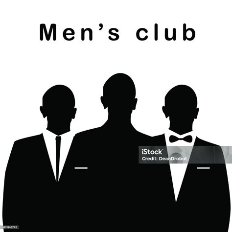 3 흰색 배경 위에 턱시도에서 남자 실루엣 블랙 남자의 클럽 레터링입니다 벡터 일러스트 레이 션 검은색에 대한 스톡 벡터 아트 및 기타 이미지 Istock