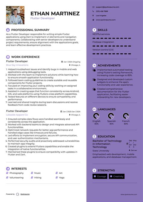 Flutter Developer Resume Samples Templates For