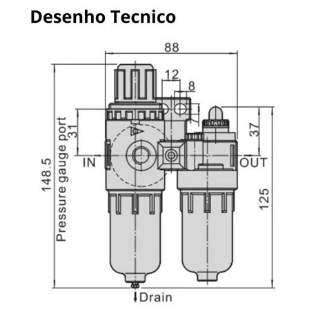 Conjunto C 2 Lubrifil Regulador Rosca 1 4 Completo Com Manometro