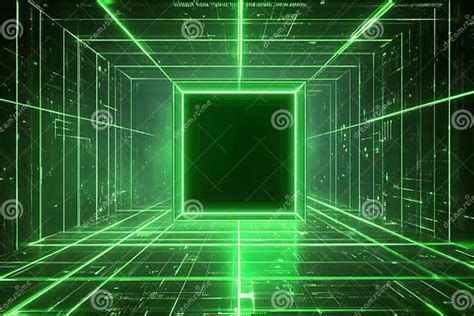 Abstract Glowing Green Coding Background With Blank Square Mock Up