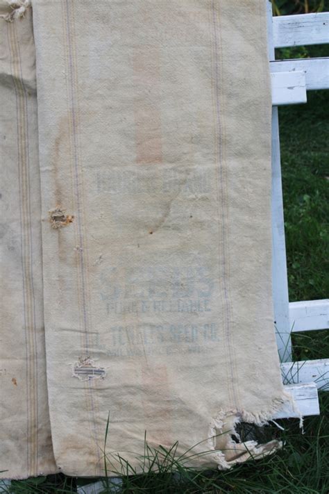 rustic vintage cotton grain sacks blue red stripe feed bags primitive antique fabric