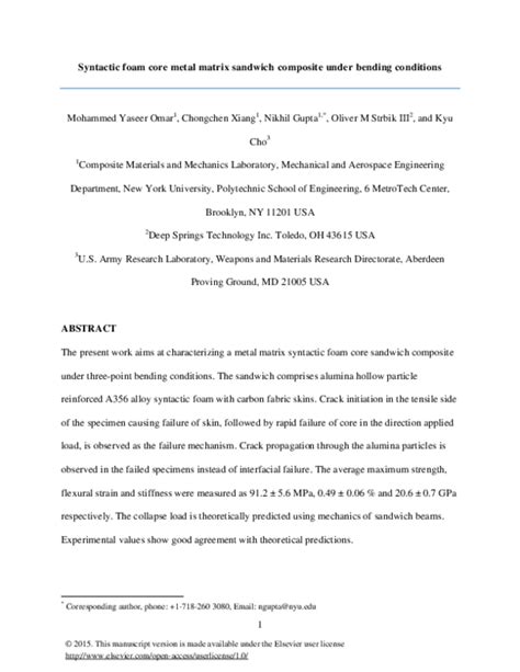 Pdf Syntactic Foam Core Metal Matrix Sandwich Composite Compressive