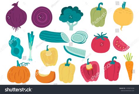 Cute Vegetable Object Collectionwhole Cut Half Stock Vector Royalty