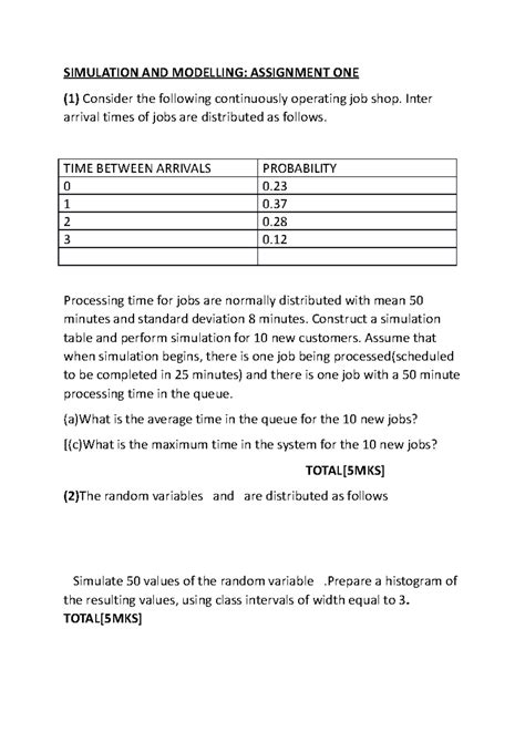 Simulation And Modelling Assignment One 1 Simulation And