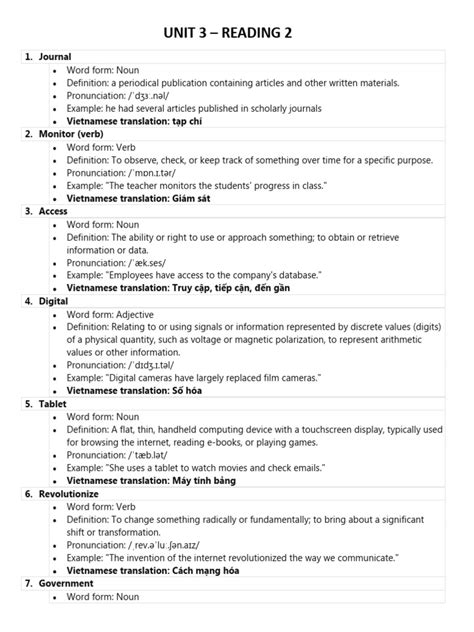 Unit 3 Reading 2 Pdf Vietnamese Language Word