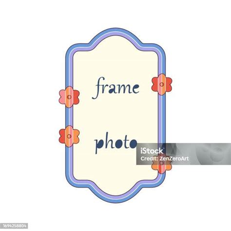 그루비한 꽃무늬 프레임 기하학적 꽃 모양 70년대 컬러풀한 팔레트 검은색 선형 스트로크 플랫 만화 디자인 텍스트 공간 배경 디자인에 대한 스톡 벡터 아트 및 기타 이미지