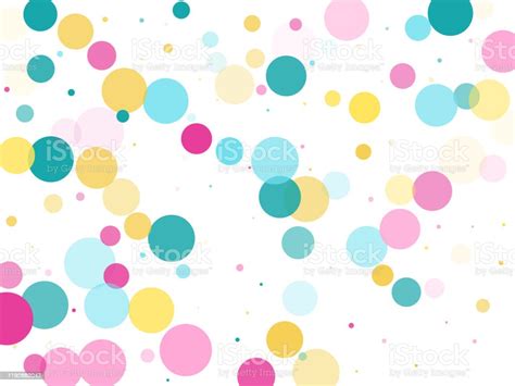 시안 블루 핑크와 노란색의 트렌디 한 라운드 색종이 축제 배경 유치한 패턴 벡터입니다 기포에 대한 스톡 벡터 아트 및 기타 이미지 기포 날기 노랑 Istock