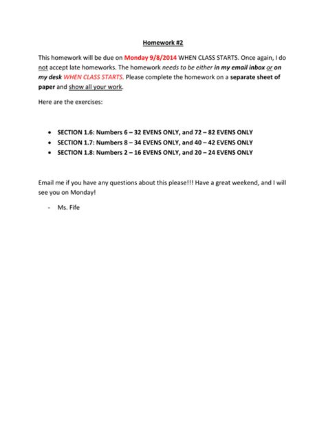 Instructions For Homework Doc