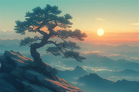 山顶的松树插画图片下载 正版图片601182030 摄图网
