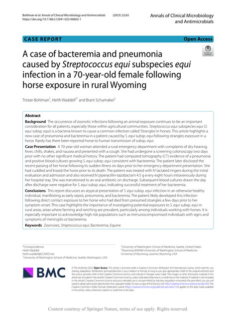 Pdf A Case Of Bacteremia And Pneumonia Caused By Streptococcus Equi Subspecies Equi Infection