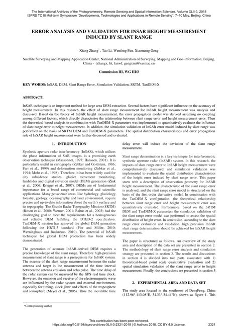 Pdf Error Analysis And Validation For Insar Height Measurement