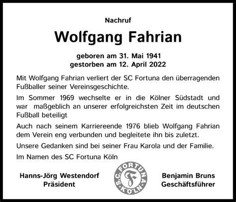 Traueranzeigen Von Wolfgang Fahrian Wirtrauern